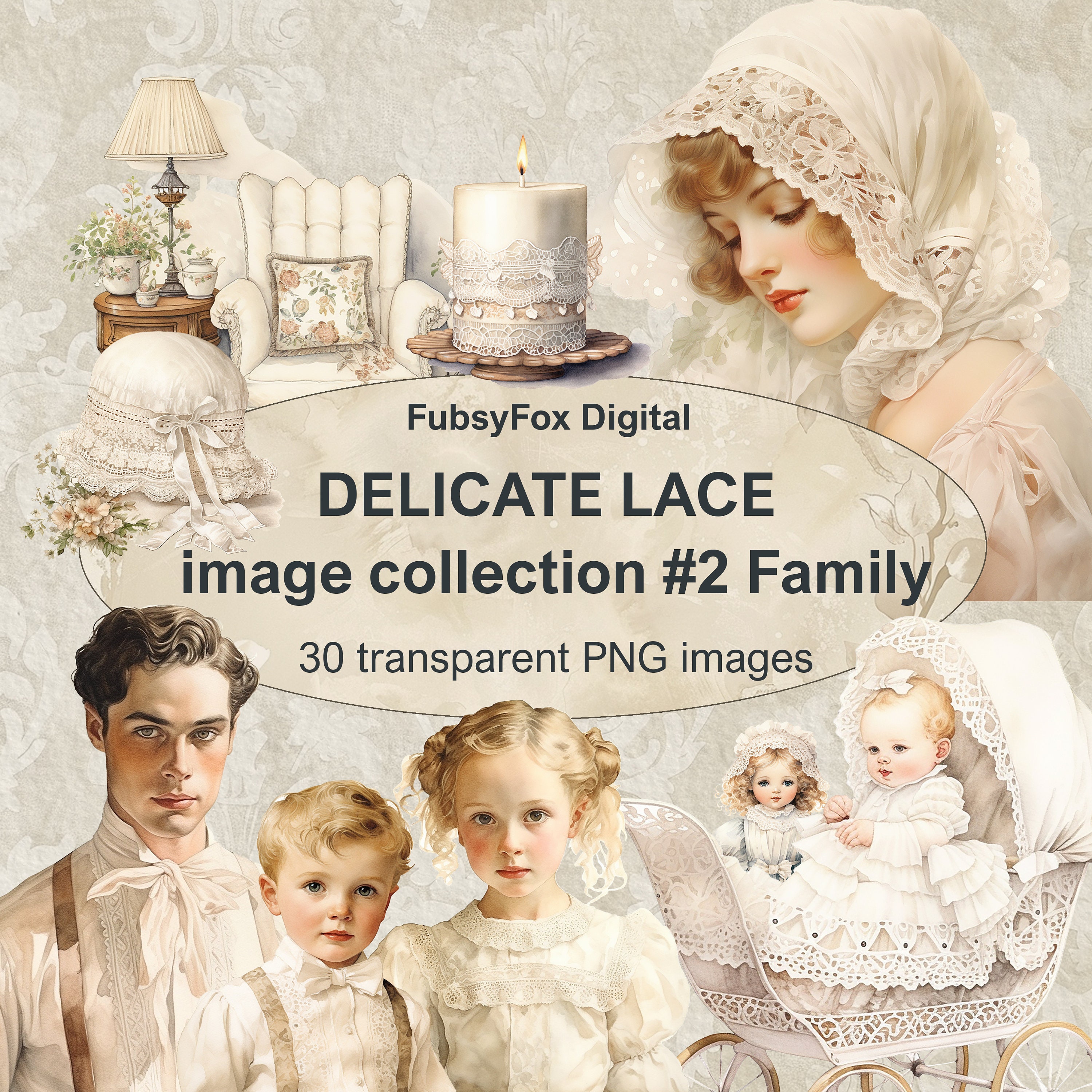 Antique Family Lace Paper Art Set, Instant Digital Download, for ...