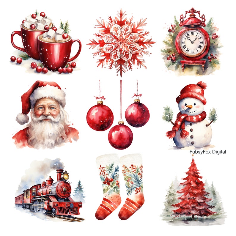 Red Ruby Christmas Digital Clipart Pack - Red Watercolor Illustrations ...