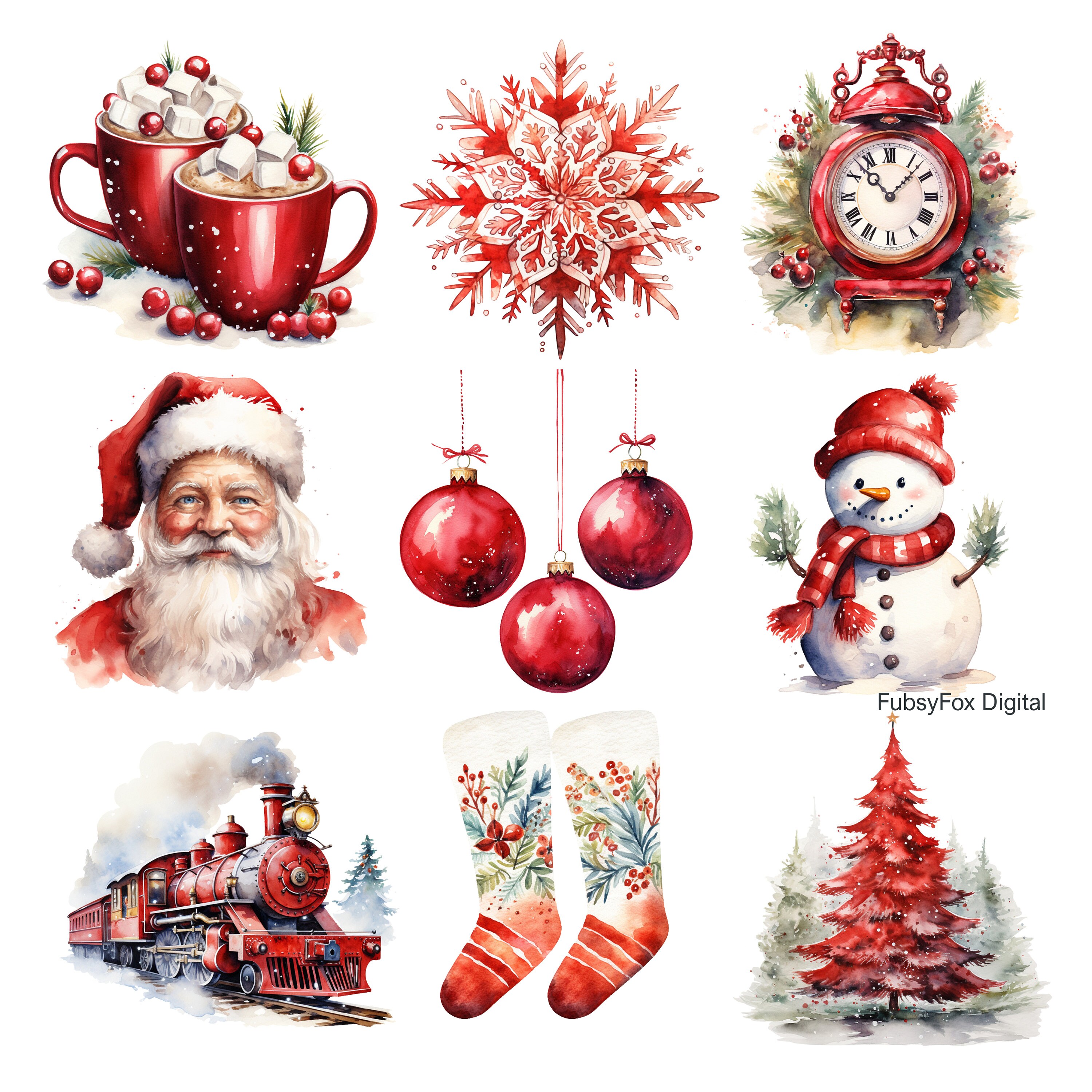 Red Ruby Christmas Digital Clipart Pack - Red Watercolor Illustrations ...