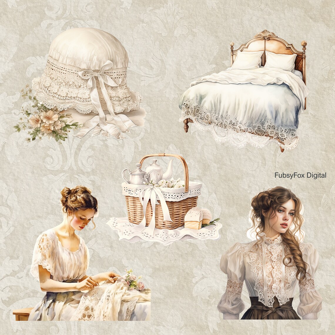 Antique Family Lace Paper Art Set, Instant Digital Download, for ...