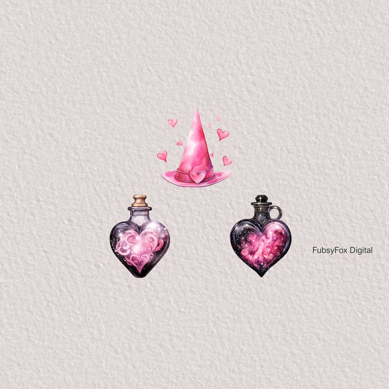 30 Valentine Pink Witch Witchcraft Watercolor Clipart PNG Bundle. AI ...