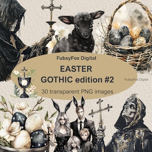 Easter Vintage Watercolor Gothic Clipart Set, 30 Transparent Festive ...