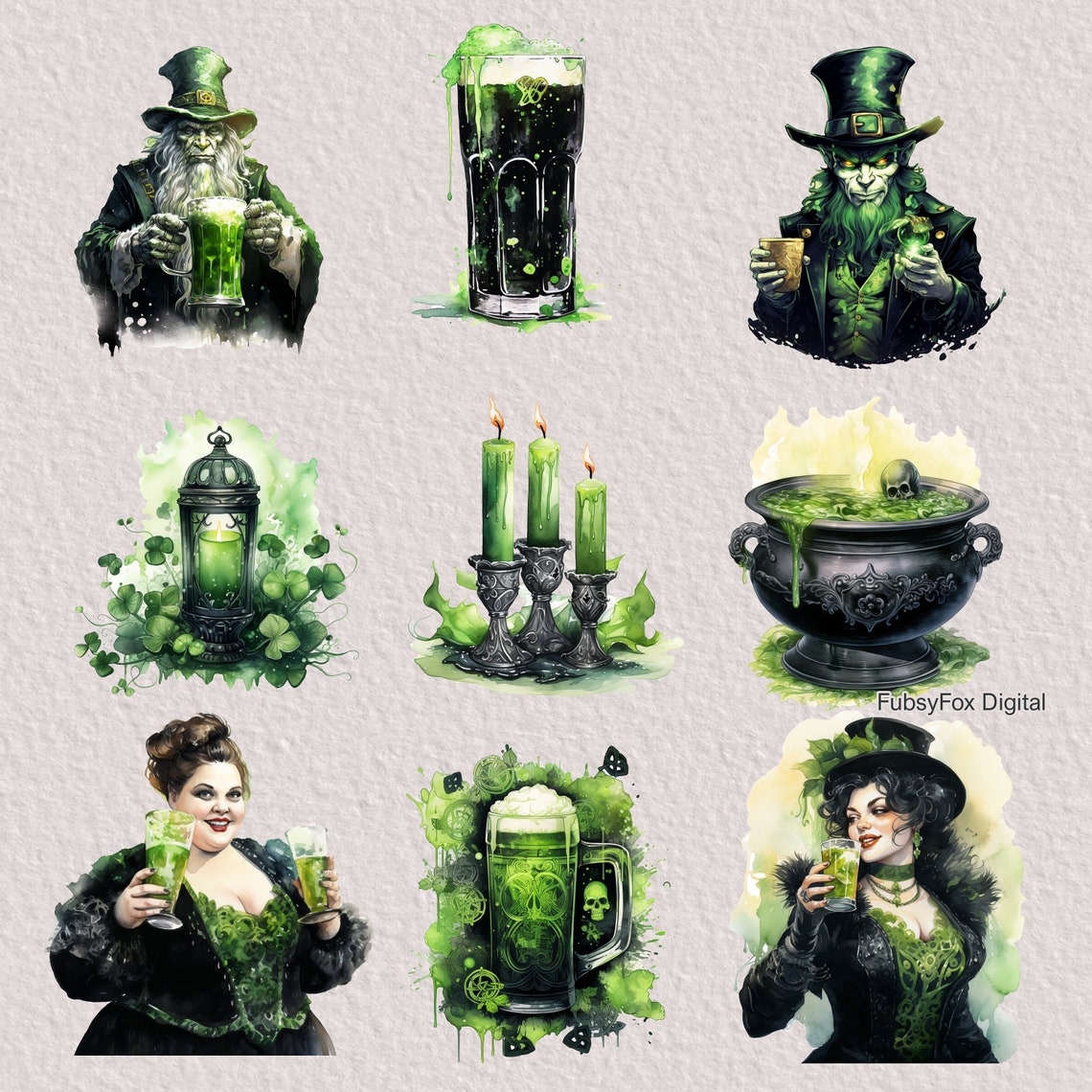 Saint Patrick's Day Watercolor Gothic Clipart Bundle, Festive Graphics, St Patrick's Graphics ...