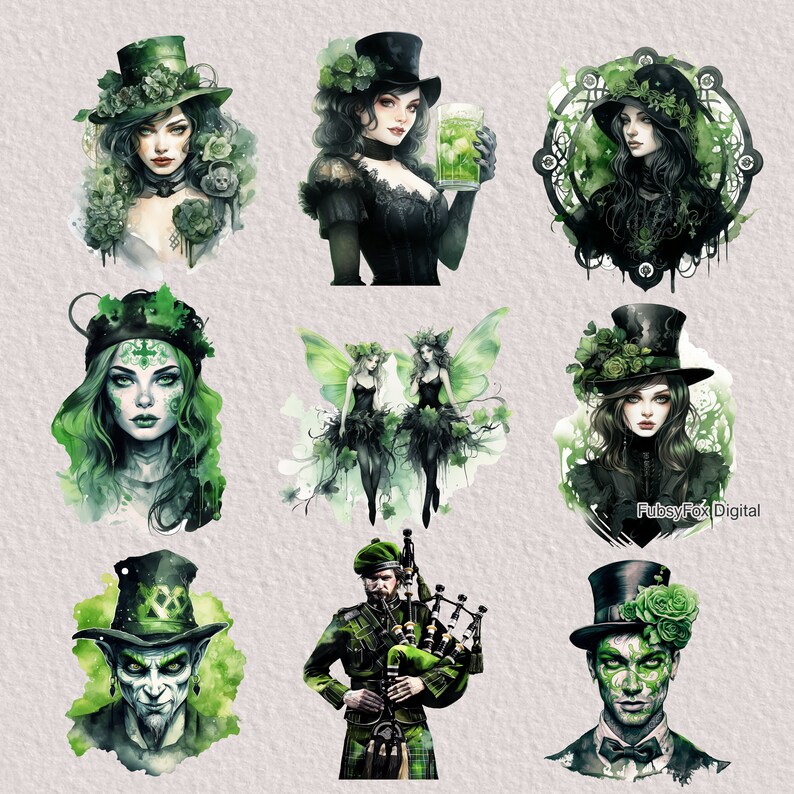 Saint Patrick's Day Watercolor Gothic Clipart Bundle, Festive Graphics, St Patrick's Graphics ...