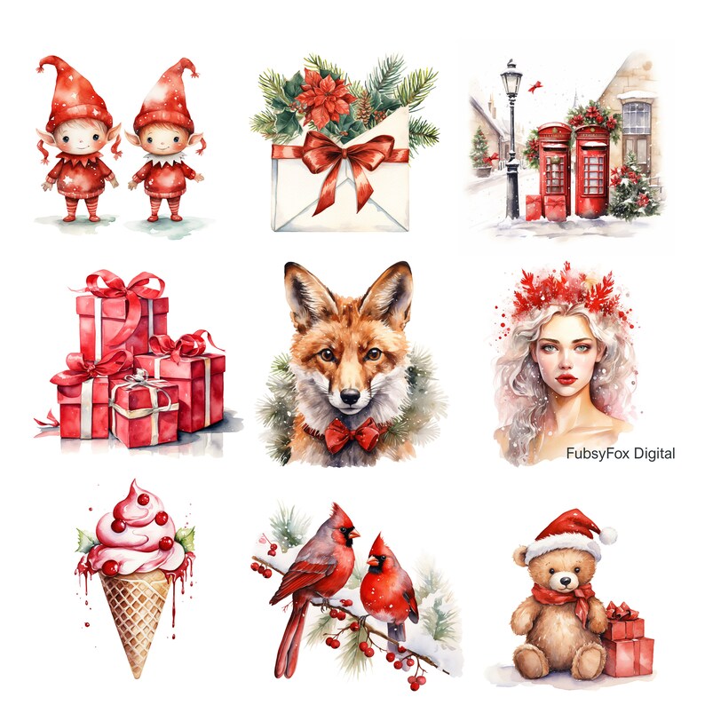 Red Ruby Christmas Digital Clipart Pack - Red Watercolor Illustrations ...