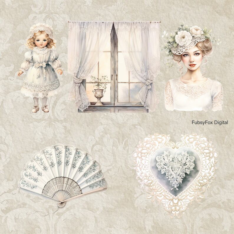 Antique Family Lace Paper Art Set, Instant Digital Download, for ...