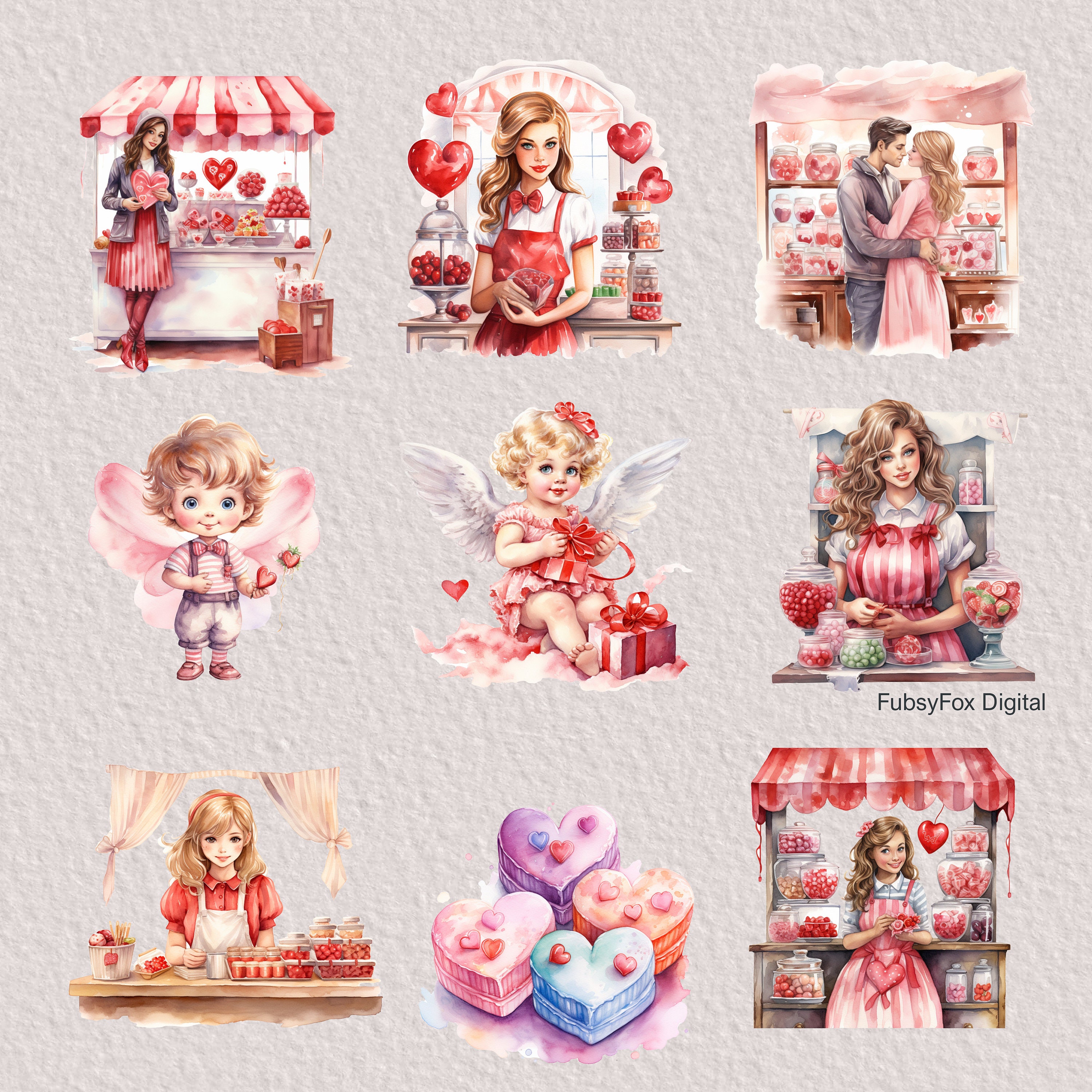 30 PNG Valentines Day Clipart, Watercolor Cozy Valentines Candy Shop ...