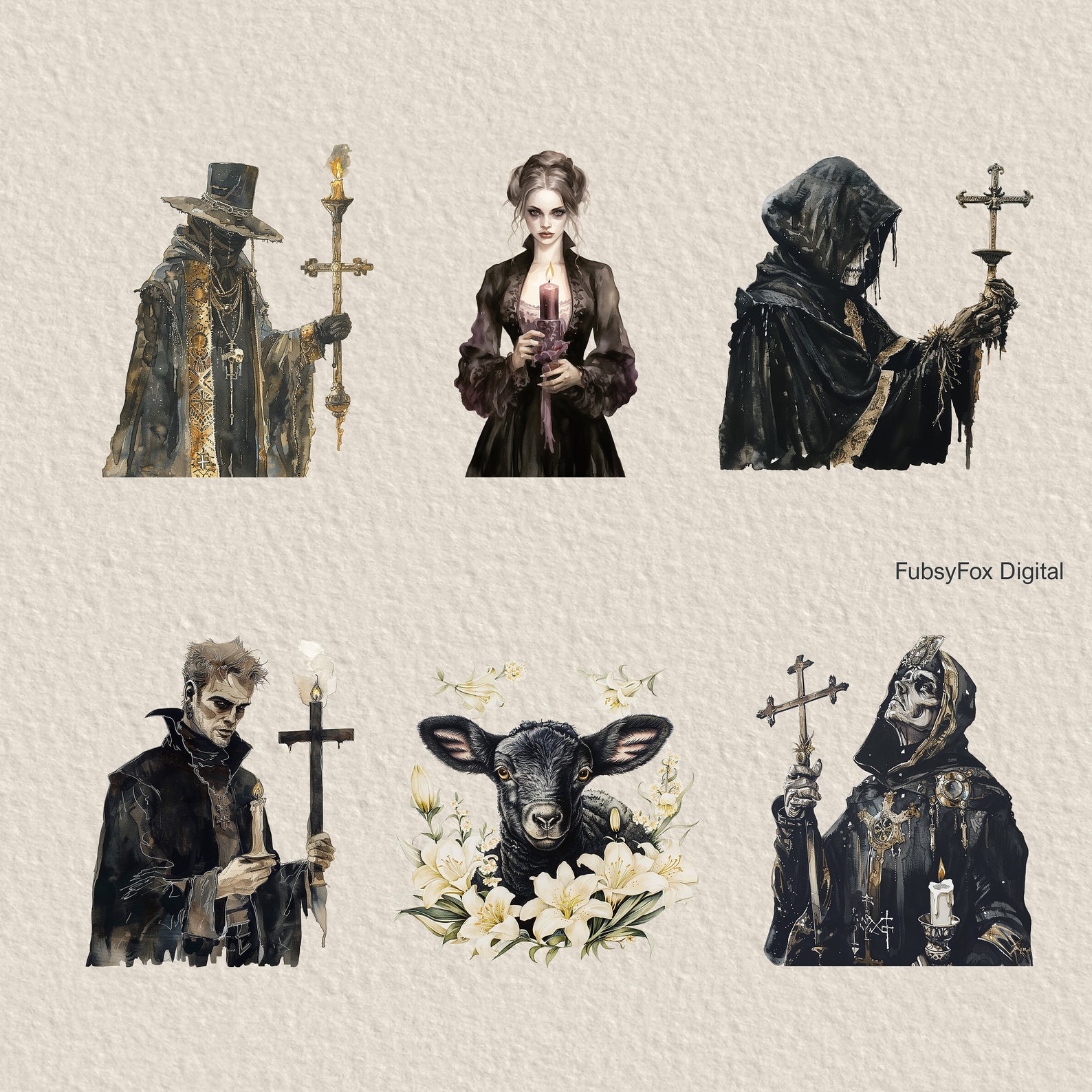 Easter Vintage Watercolor Gothic Clipart Set, 30 Transparent Festive ...