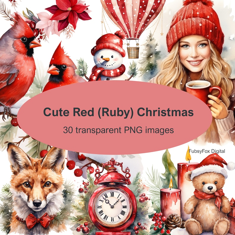 Red Ruby Christmas Digital Clipart Pack - Red Watercolor Illustrations ...