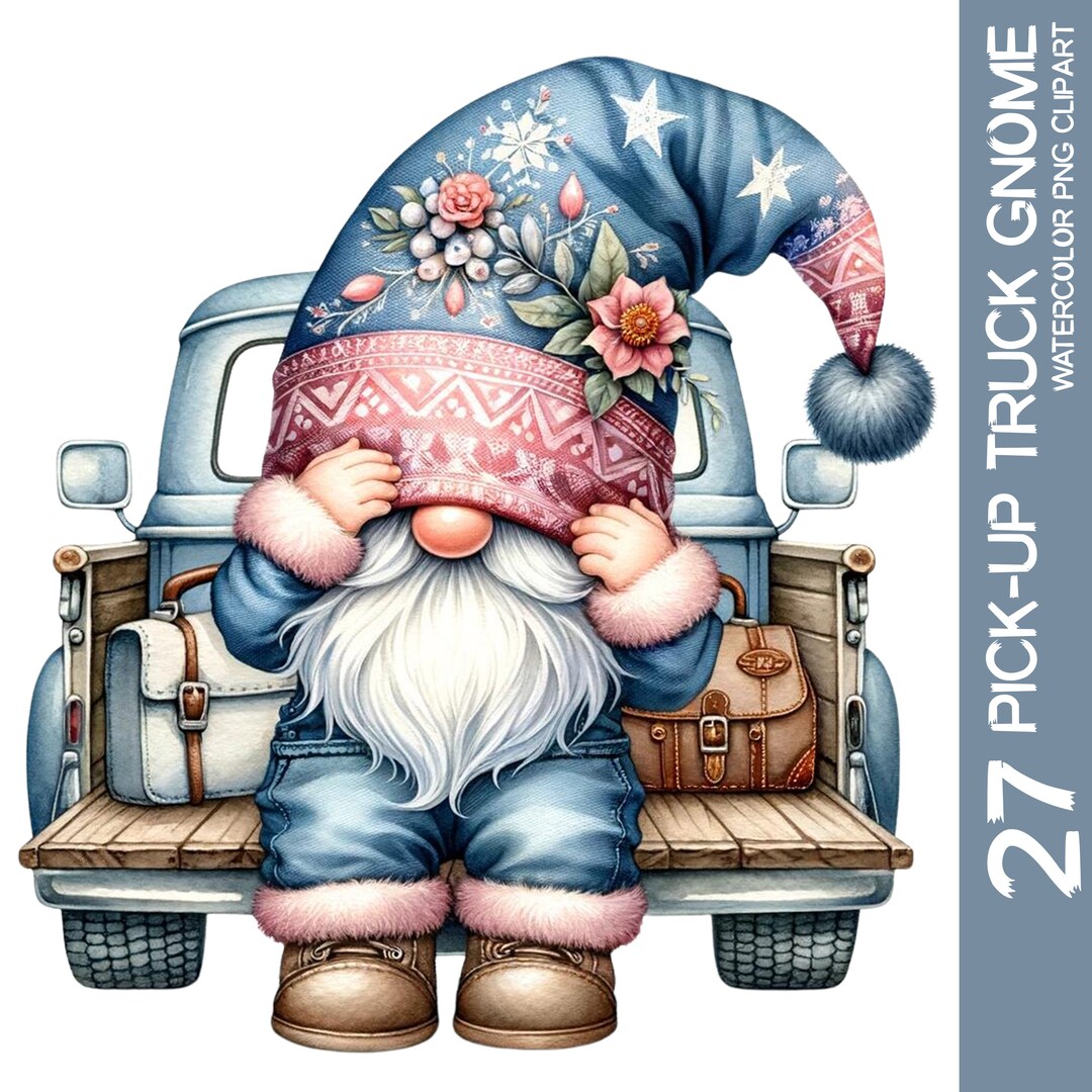 Charming Watercolor Retro Truck Gnome Clipart Bundle - PNG, Pick-up ...