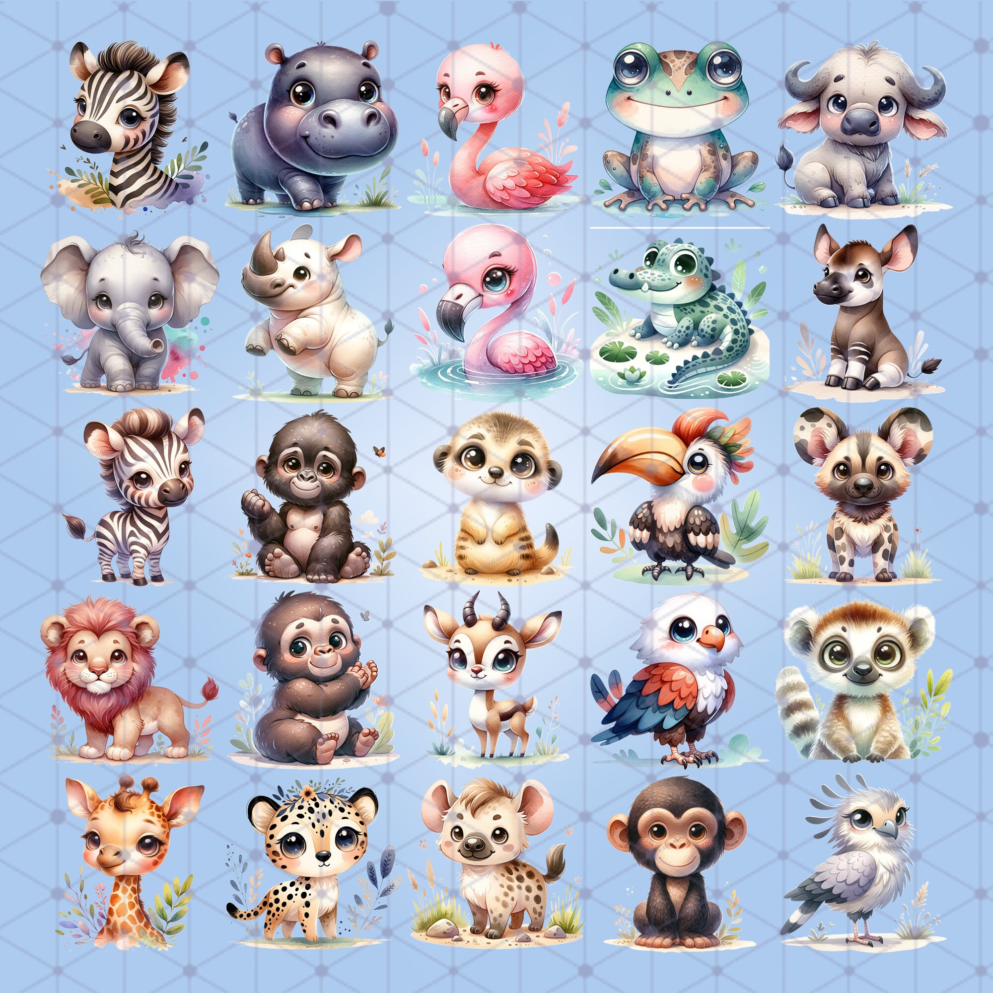 85 African Wild Animals Watercolor Clipart Collection, PNG Format, Lion ...