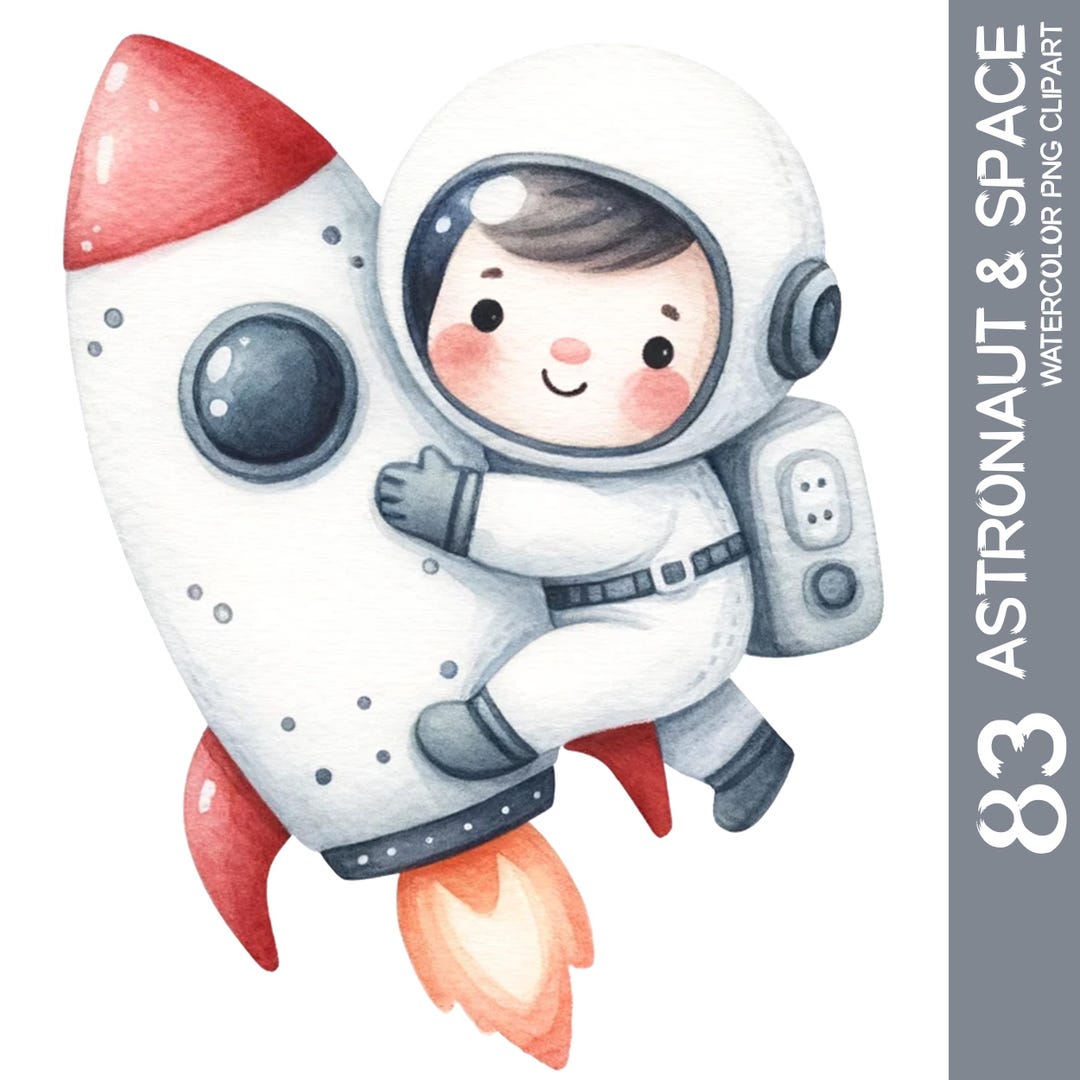 83 Astronaut & Space Themed Watercolor Clipart, Nursery Decor, Birthday ...