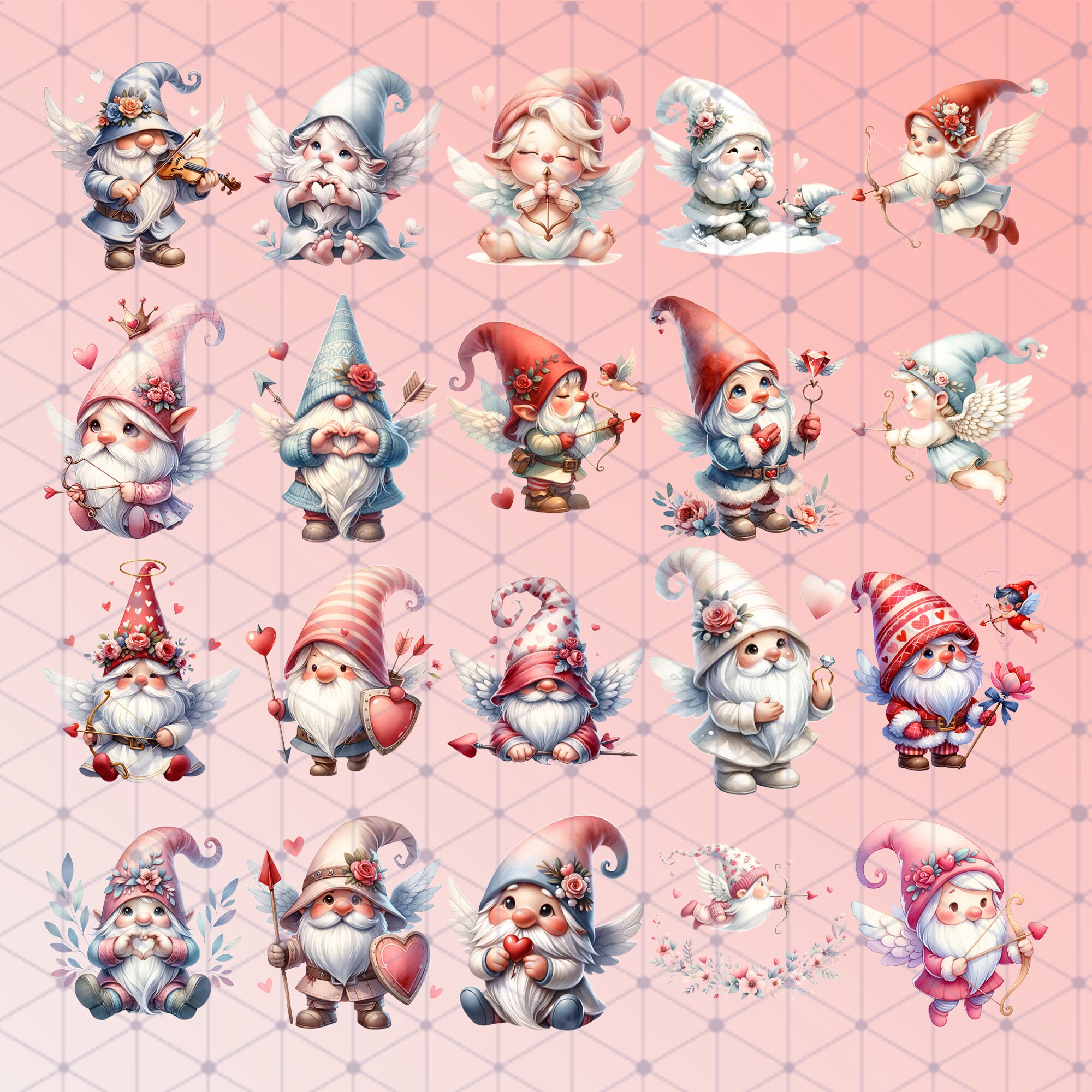 Watercolor Valentines Cupid Gnomes Clipart 40 PNG Festive Gnomes ...
