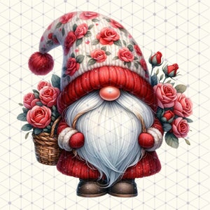 Bundle of Watercolor Rose Gnome Clipart: 25 PNG Images for Mother's Day ...