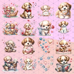 32 Valentine's Day Puppy Love Watercolor Clipart Collection, Valentine ...