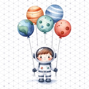 83 Astronaut & Space Themed Watercolor Clipart, Nursery Decor, Birthday ...