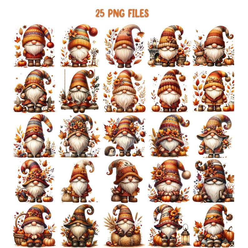 Fall Gnome Clipart Bundle: Watercolor Autumn Gnomes (PNG) - Etsy