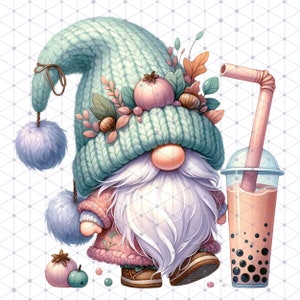 Watercolor Bubble Tea Gnomes Clipart Bundle: Nursery PNG (digital ...