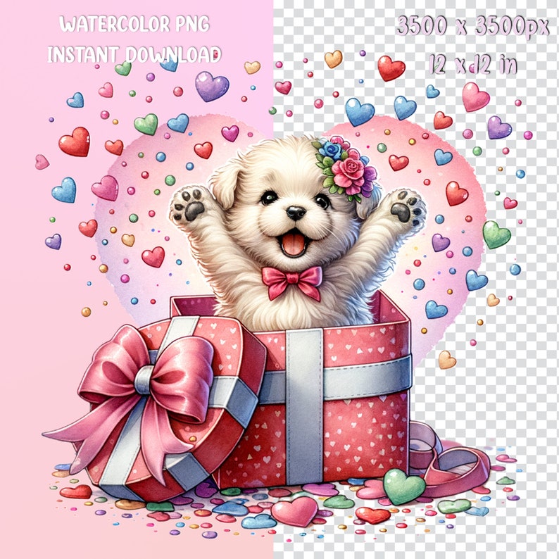 32 Valentine's Day Puppy Love Watercolor Clipart Collection, Valentine ...