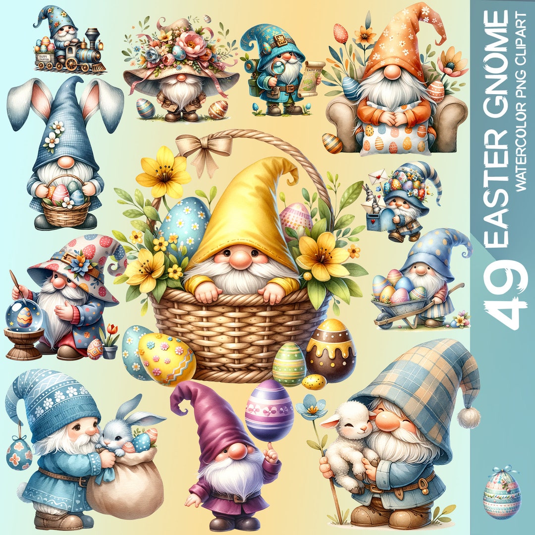 49 Whimsical Easter and Spring Gnome Clipart, PNG Easter Gnomes Clipart ...