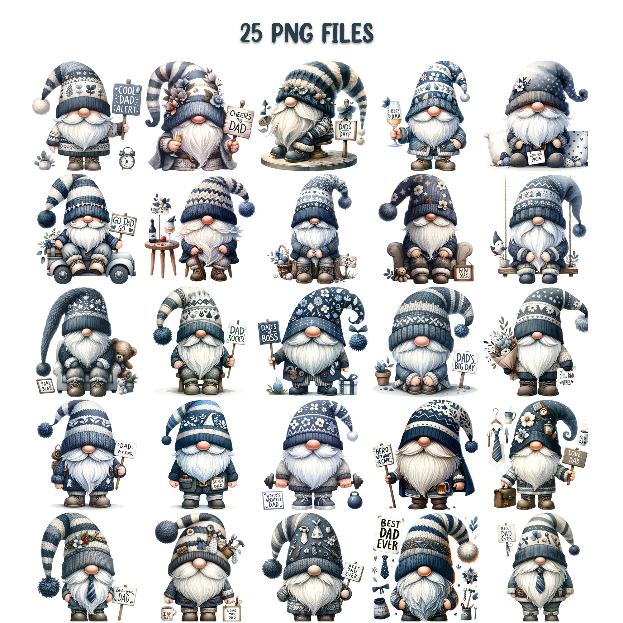 25 Charming Watercolor Fathers Day Gnomes Clipart Bundle: Adorable ...
