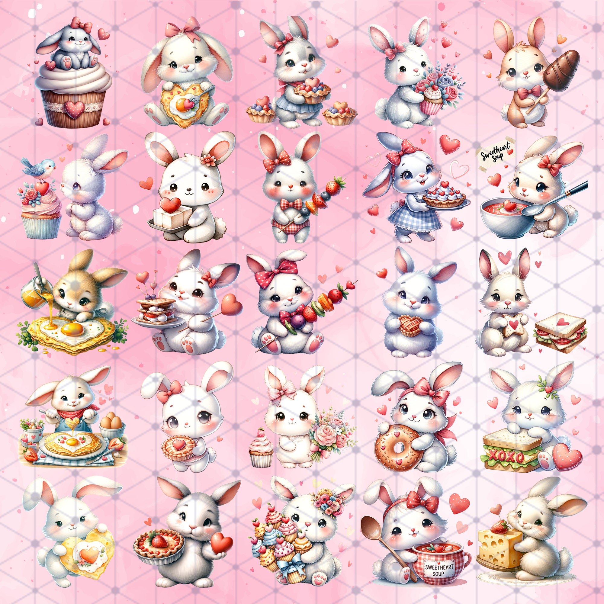 86 Valentine's Bunny Clipart Set, Sublimation Ready Png Graphics ...