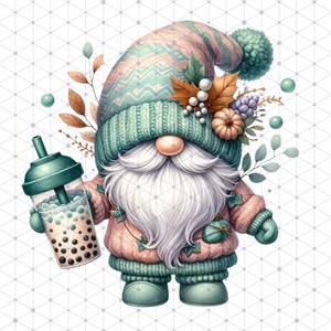 Watercolor Bubble Tea Gnomes Clipart Bundle: Nursery PNG (digital ...
