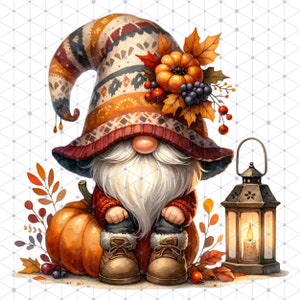 25 Fall Gnome Clipart Bundle PNG, Autumn Gnome Watercolor, Thanksgiving ...
