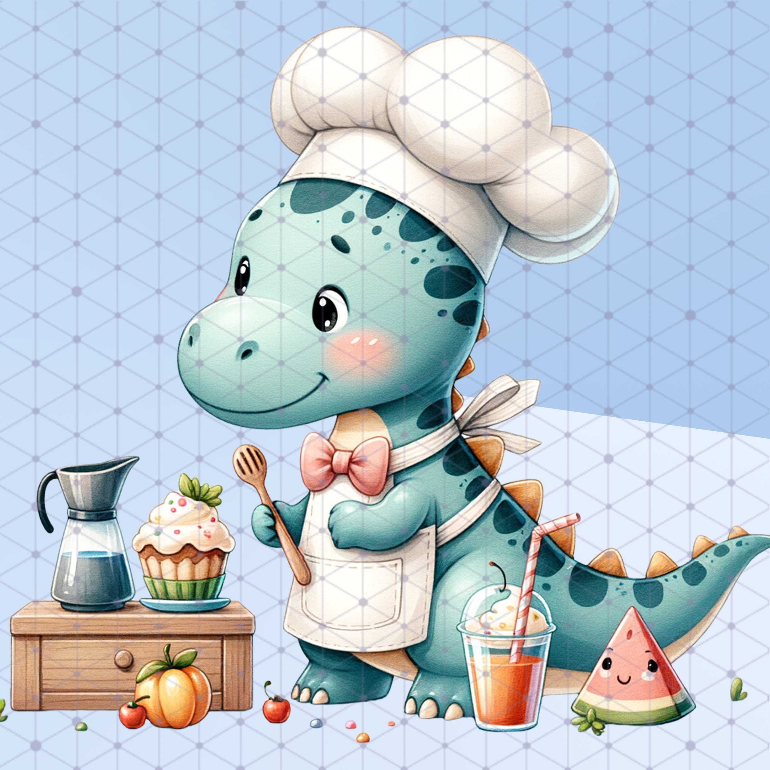 62 Chef Dinosaur Themed Watercolor Clipart, Birthday Party Graphic ...