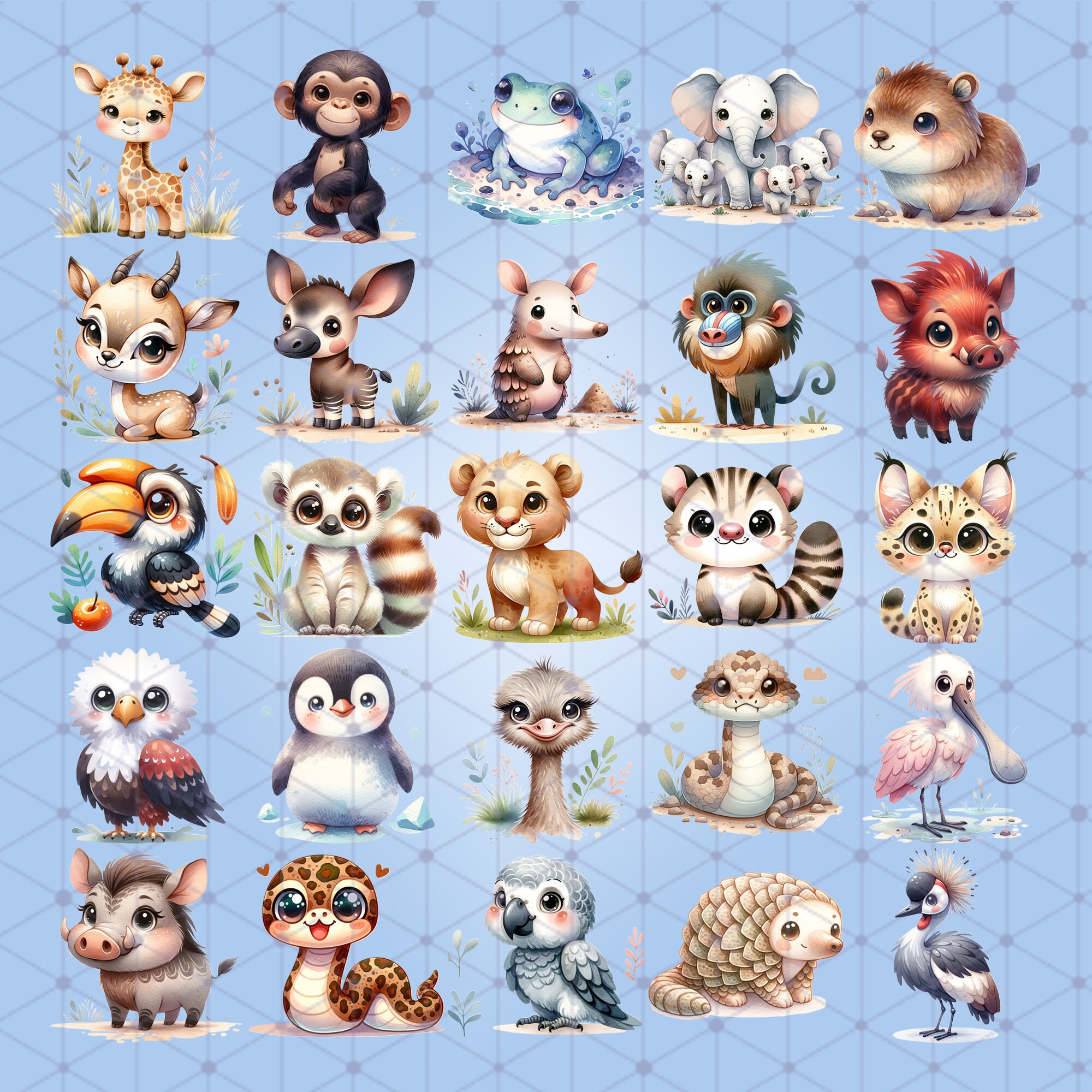 85 African Wild Animals Watercolor Clipart Collection, PNG Format, Lion ...