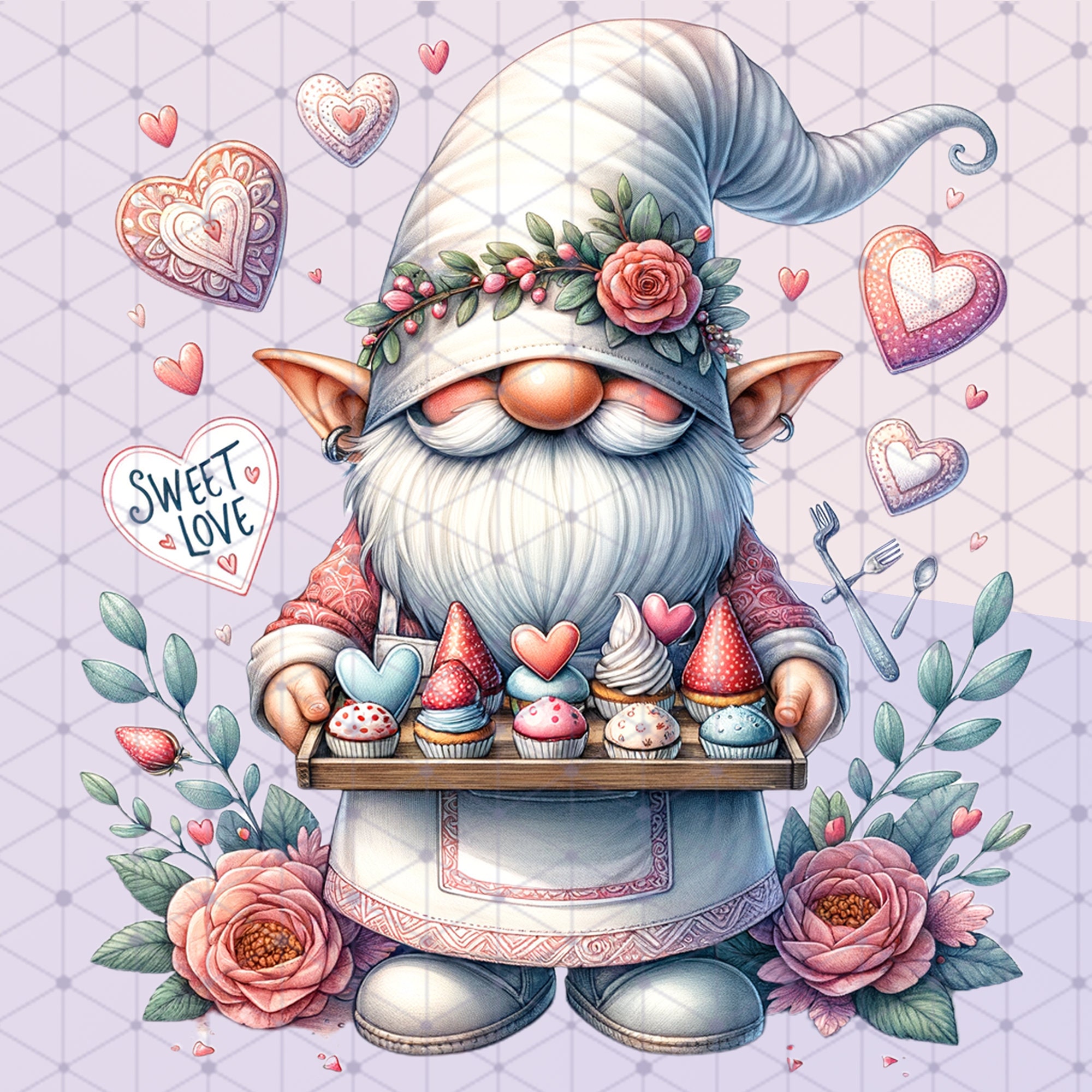 Watercolor Valentines Gnomes Clipart, 16 PNG Love Gnome Clipart ...