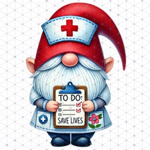 21 Nurse Gnome Clipart PNG, Watercolor Nurse Gnome Sublimation Design ...