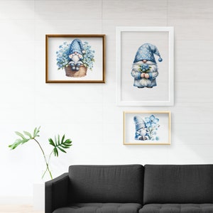 Watercolor Forget-me-not Gnome Clipart: Floral PNG Set (digital ...