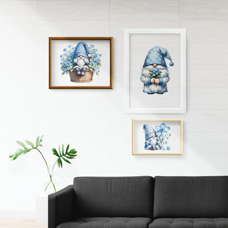 Watercolor Forget-me-not Gnome Clipart: Floral PNG Set (digital ...
