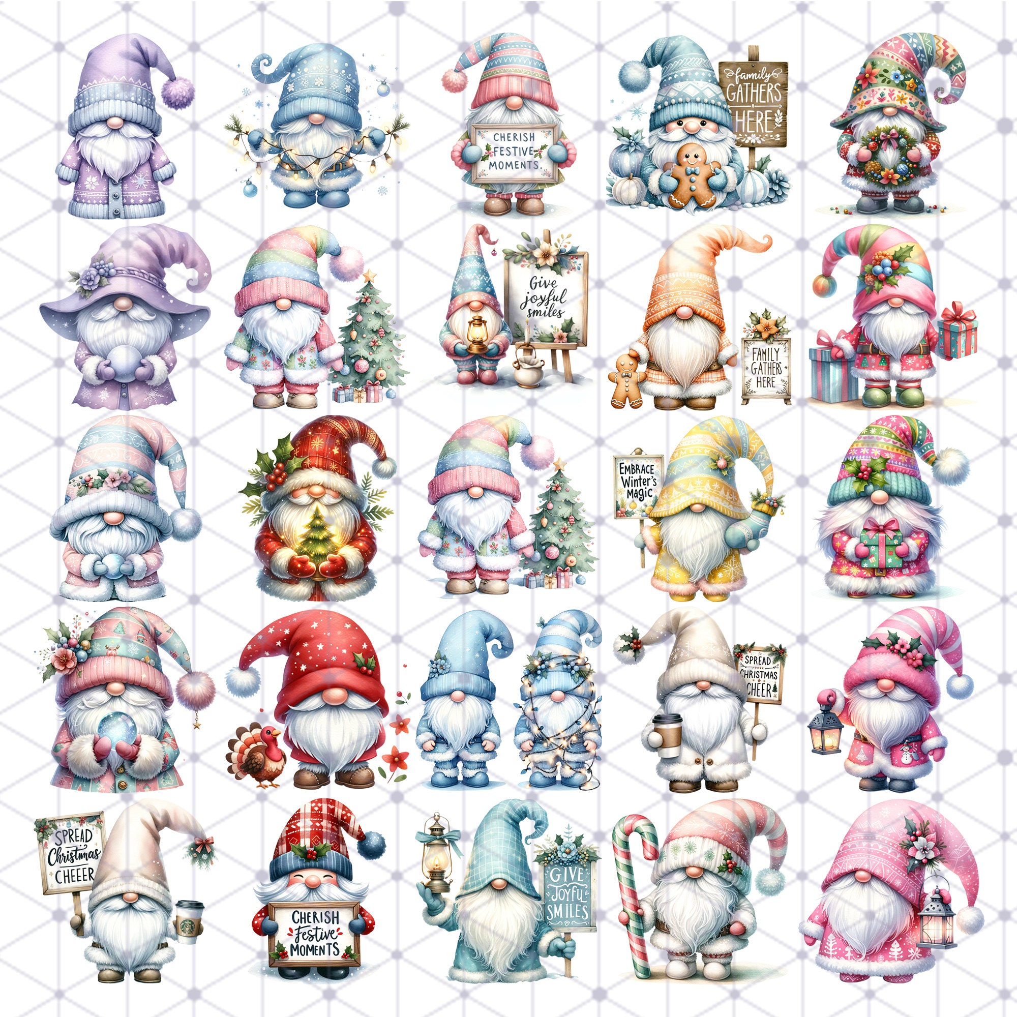 Festive Gnomes Watercolor Clipart PNG Format 50 Christmas Gnome Pngs ...