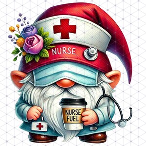 21 Nurse Gnome Clipart PNG, Watercolor Nurse Gnome Sublimation Design ...