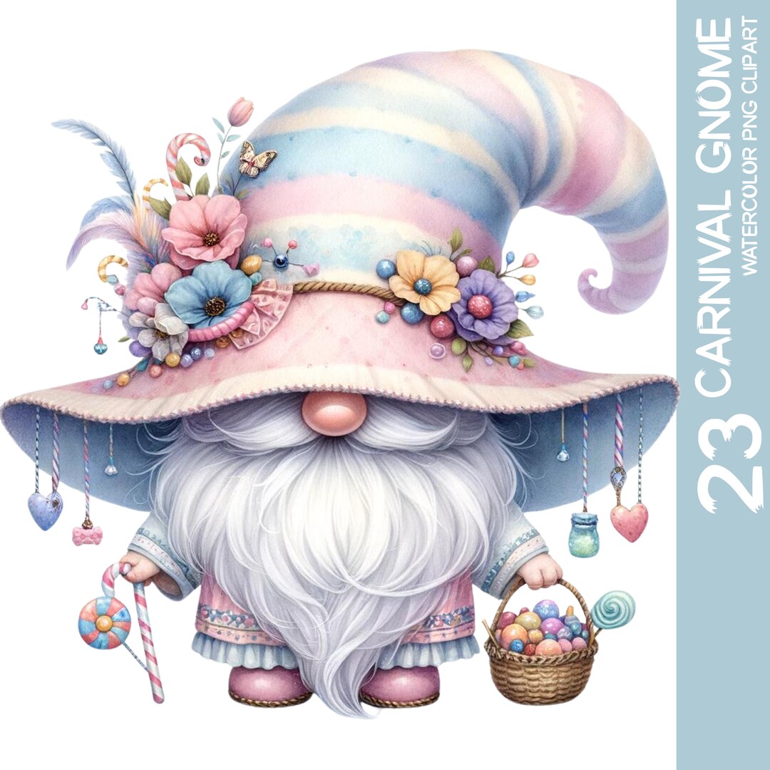 23 Enchanted Whimsical Carnival Gnome Clipart Bundle - Watercolor ...