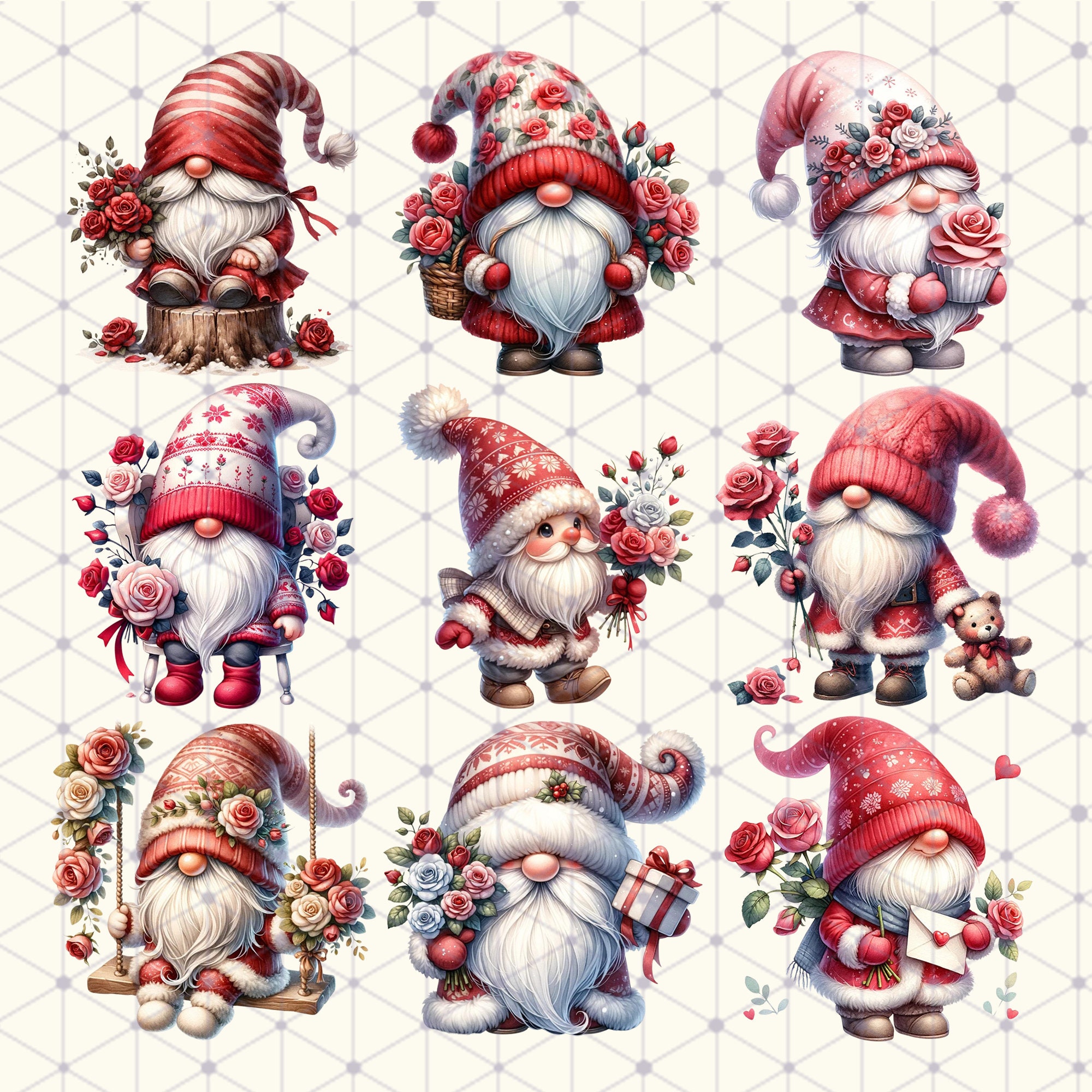 Bundle of Watercolor Rose Gnome Clipart: 25 PNG Images for Mother's Day ...