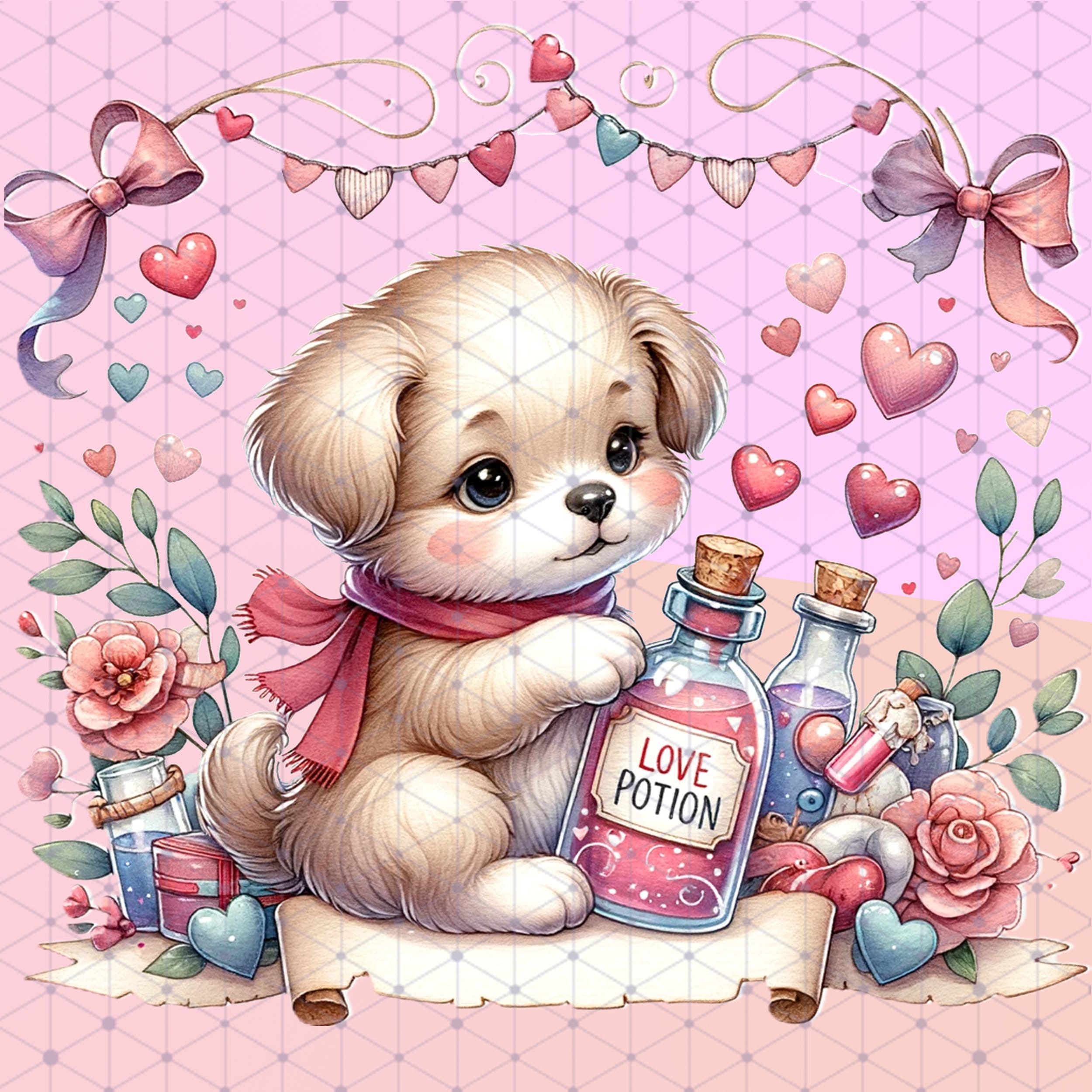32 Valentine's Day Puppy Love Watercolor Clipart Collection, Valentine ...