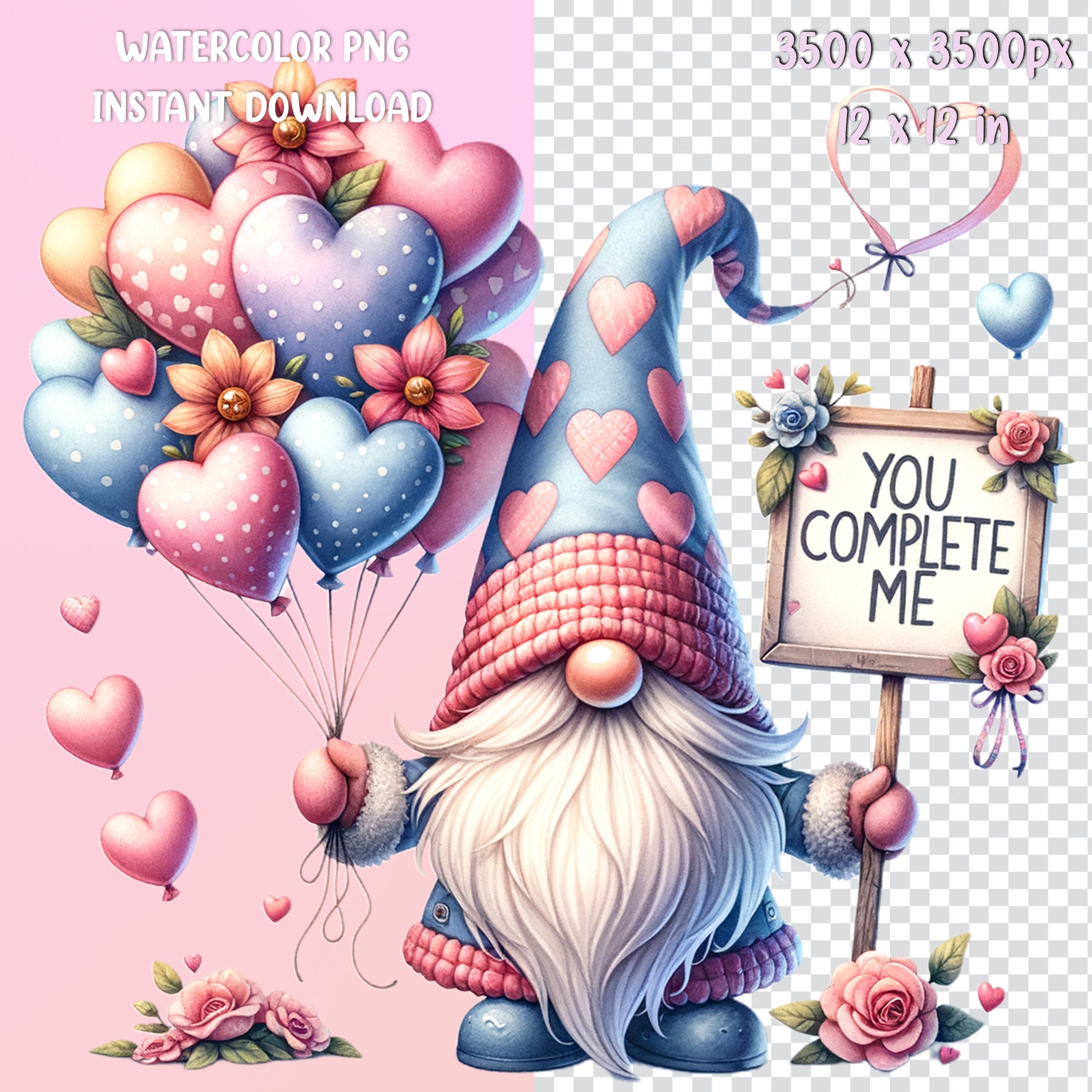 Watercolor Valentines Gnomes Clipart, 16 PNG Love Gnomes Clipart ...