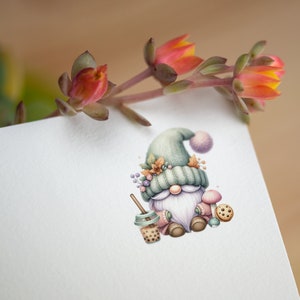 Watercolor Bubble Tea Gnomes Clipart Bundle: Nursery PNG (digital ...