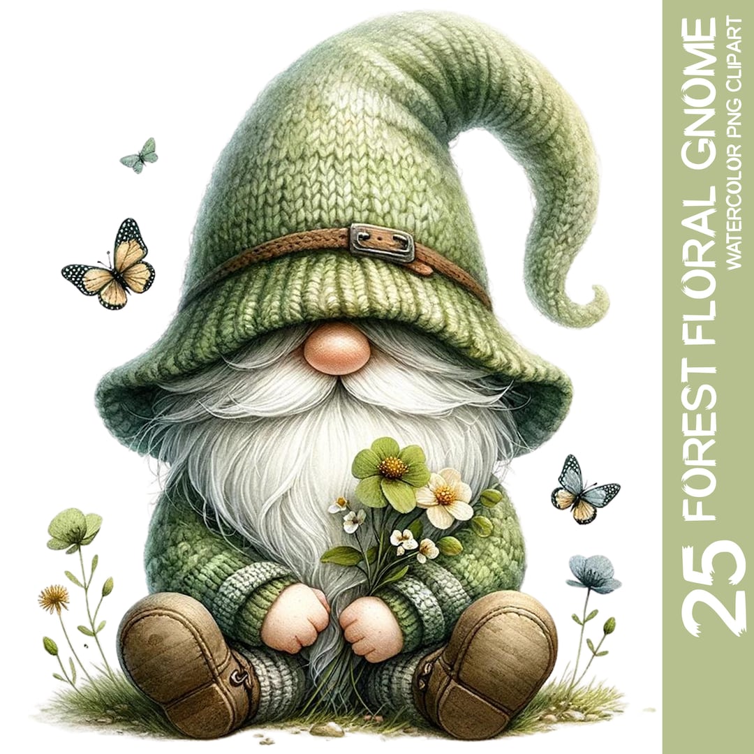 25 Watercolor Forest Gnome Clipart: Floral Spring PNG (digital Download ...
