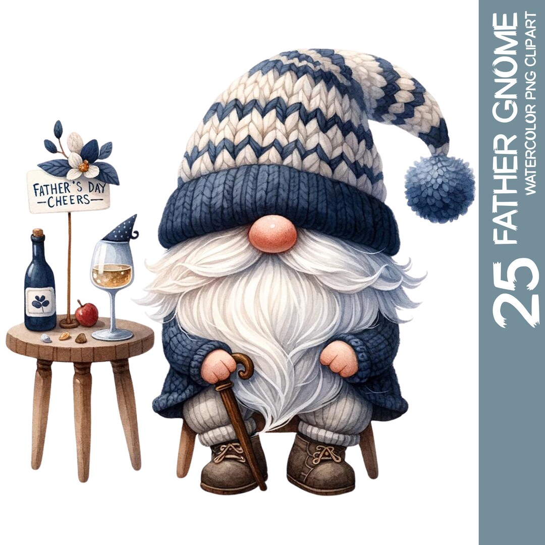 25 Charming Watercolor Fathers Day Gnomes Clipart Bundle: Adorable ...