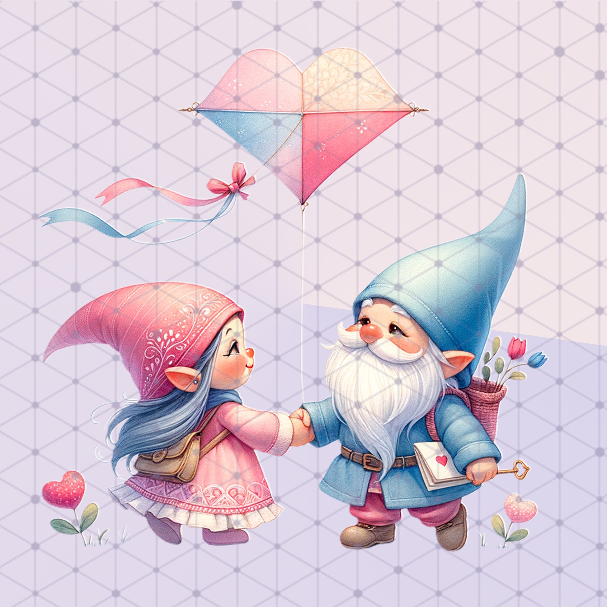 Watercolor Valentines Gnomes Clipart, 16 PNG Love Gnome Clipart ...