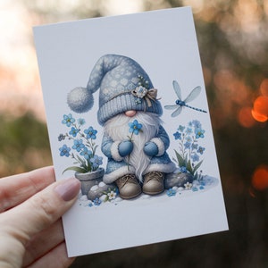 Watercolor Forget-me-not Gnome Clipart: Floral PNG Set (digital ...