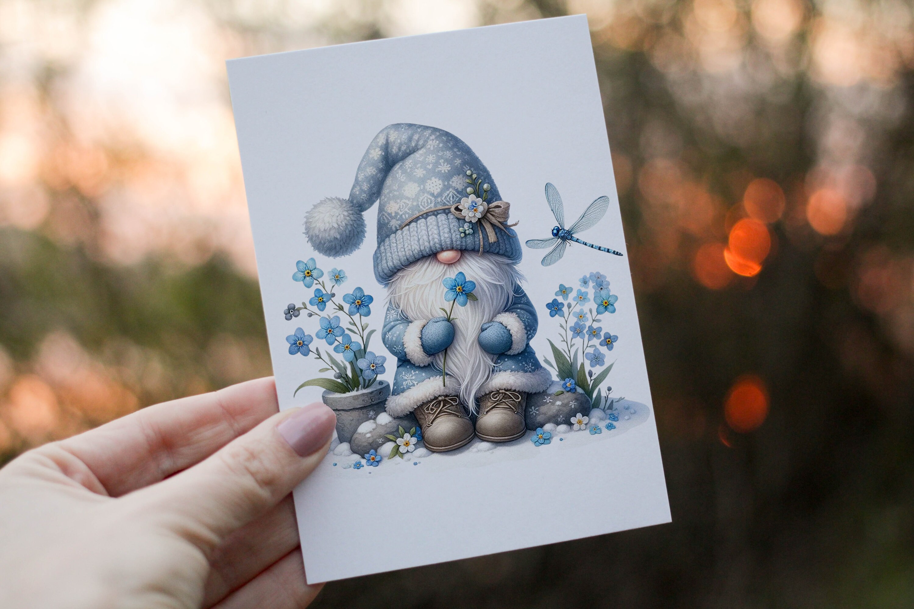 Watercolor Forget-me-not Gnome Clipart: Floral PNG Set (digital ...