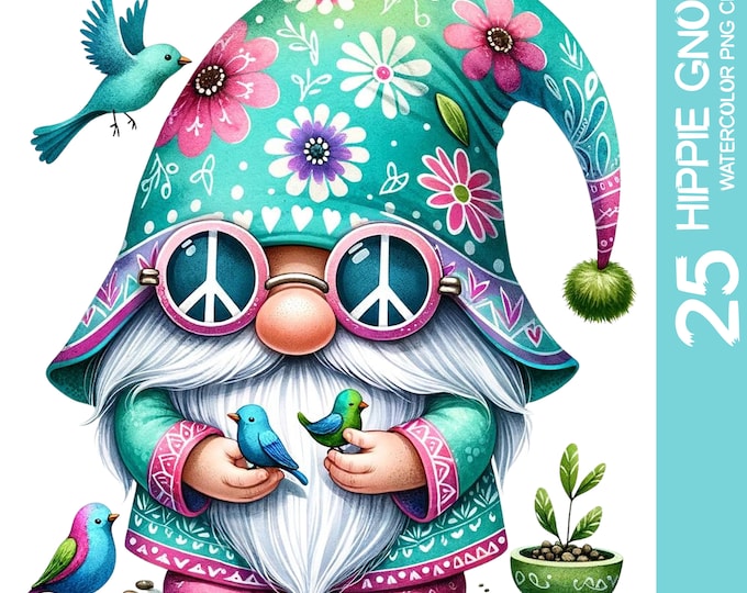 Groovy Floral Gnomes Clipart | Set of 10 | High Quality 300 DPI Jpegs ...