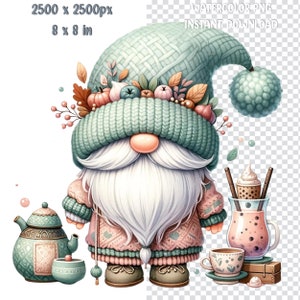 25 Charming Watercolor Bubble Tea Gnomes Clipart Bundle: Adorable ...