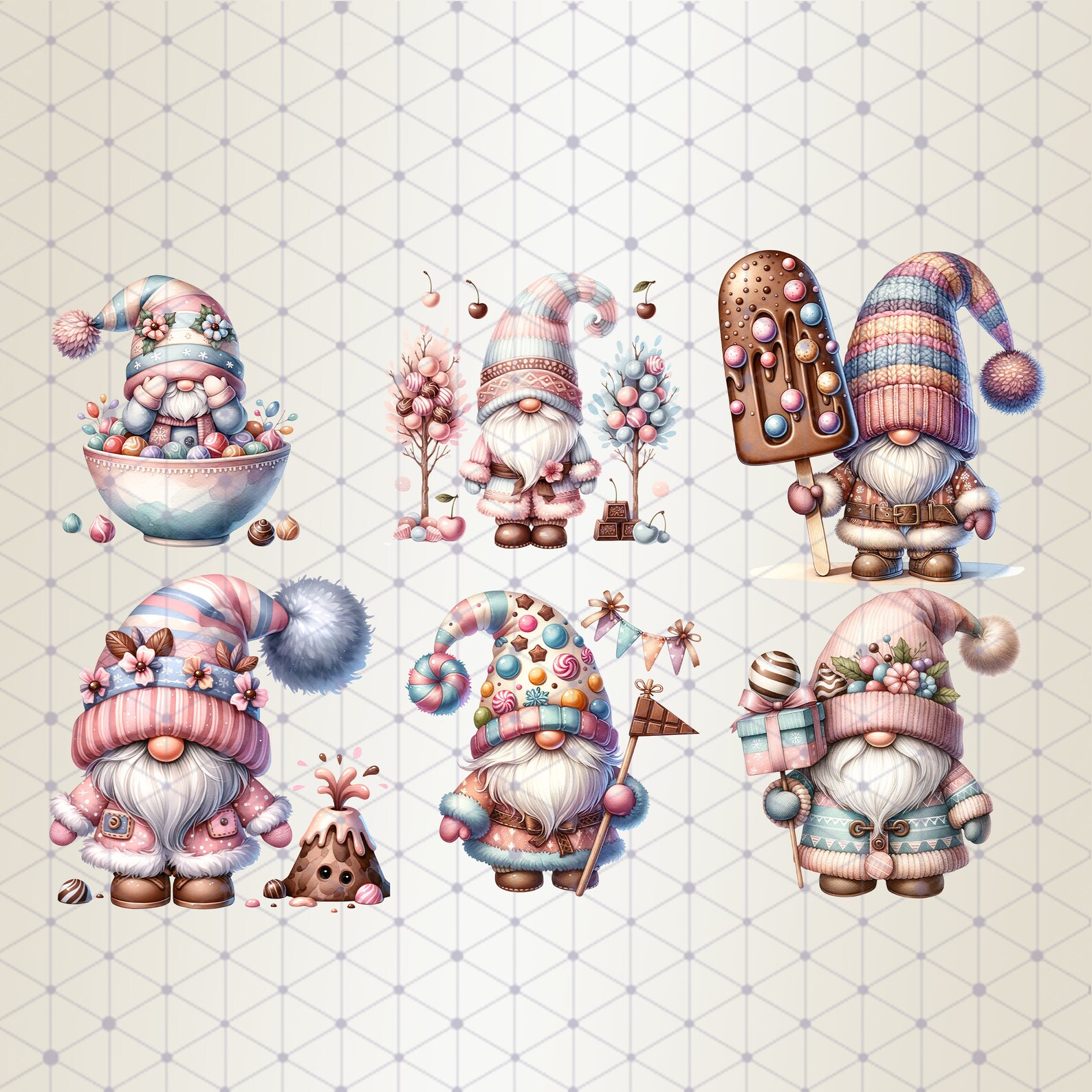Watercolor Chocolate Candy Gnomes Clipart 25 PNG Festive Gnome, Cute ...