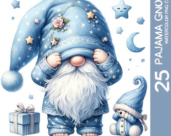 Watercolor Green Pajamas Gnome Clipart Bundle 25 PNG, Ideal for Nursery Decor, Sublimation ...